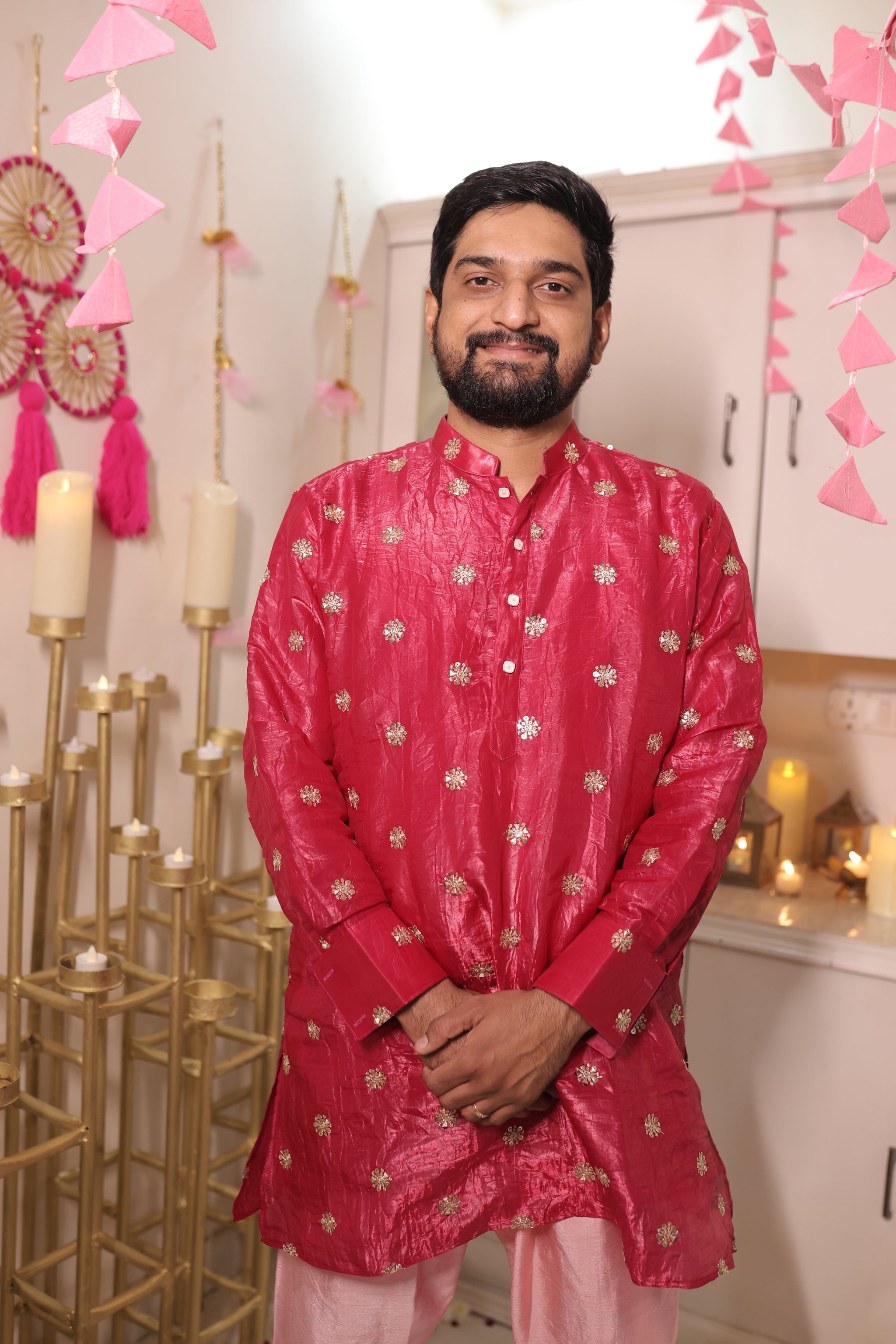 Rani Pink Men Kurta and Pant